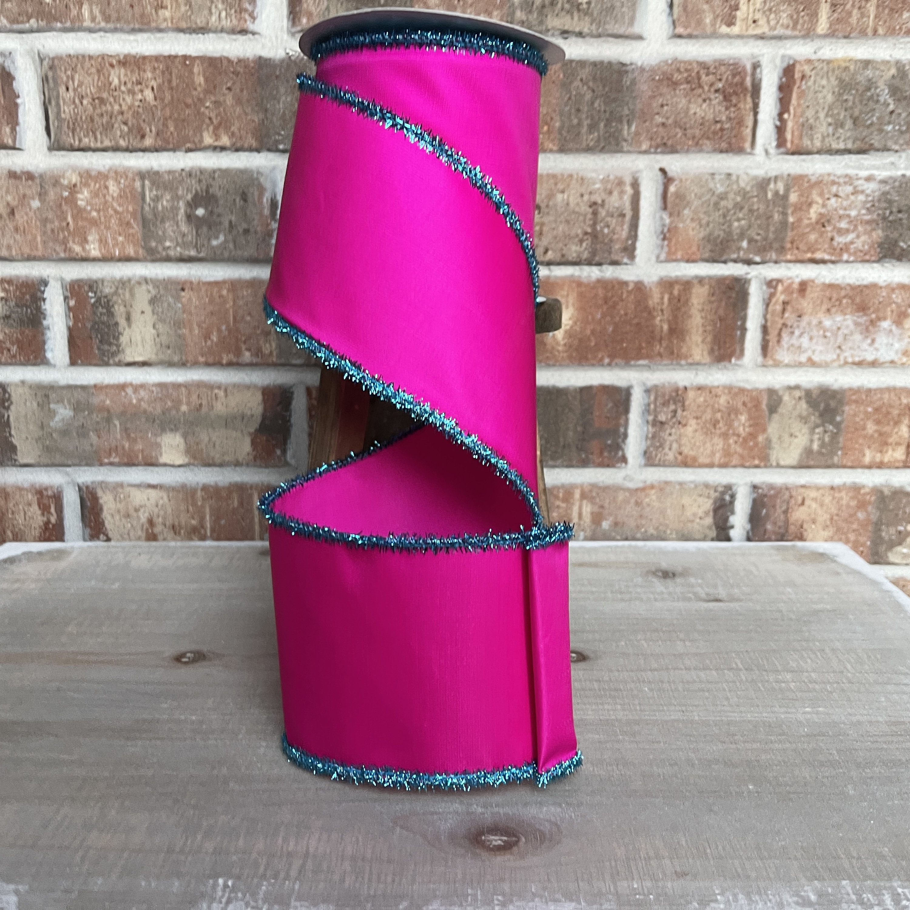 10 Yards - Hot Pink with Tinsel Border Wired Ribbon, 4 inch ribbon ...