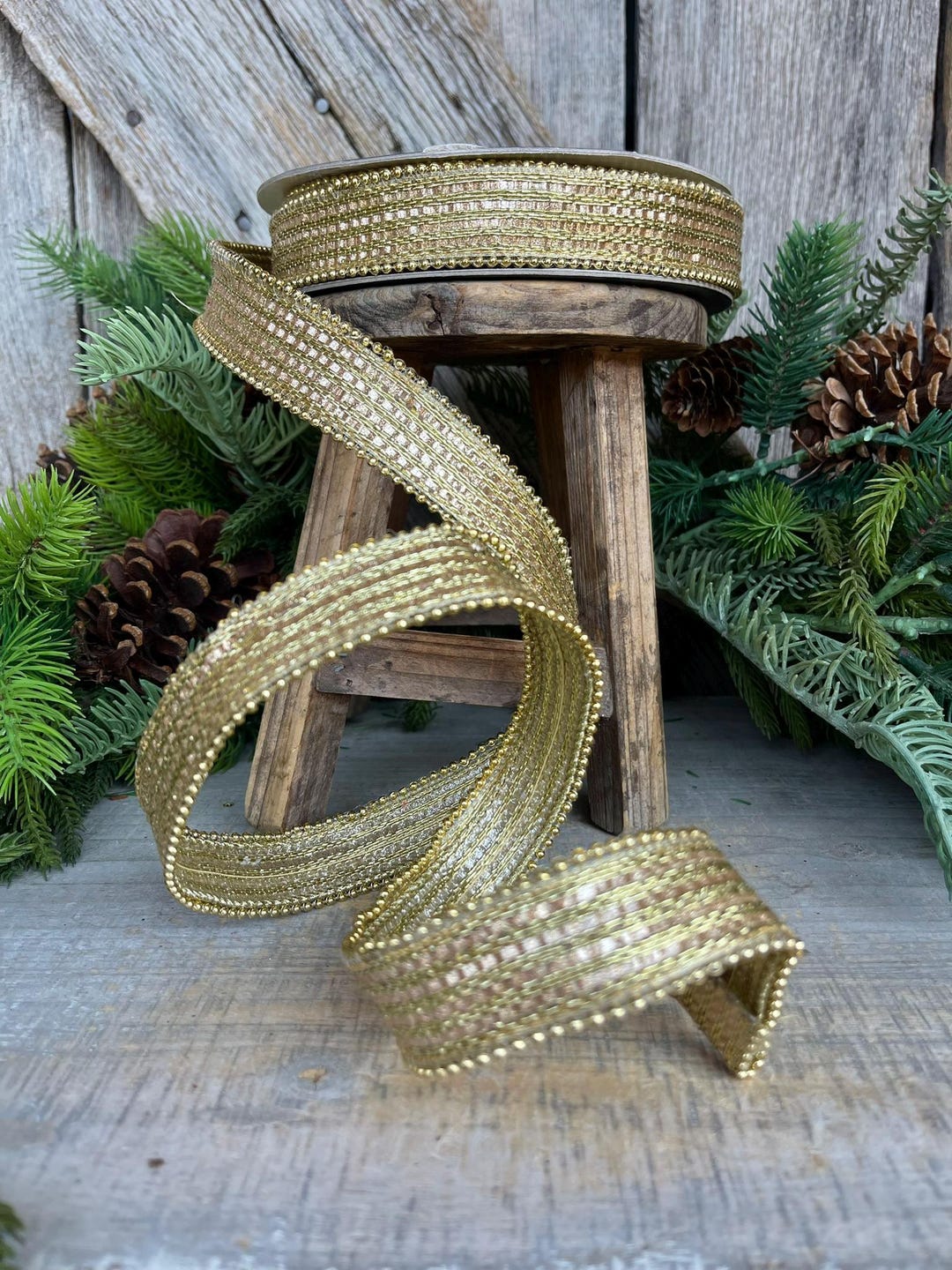 1" Gold Metallic Ribbon, Farrisilk Ribbon, Gold Metallic Jingle Ribbon ...