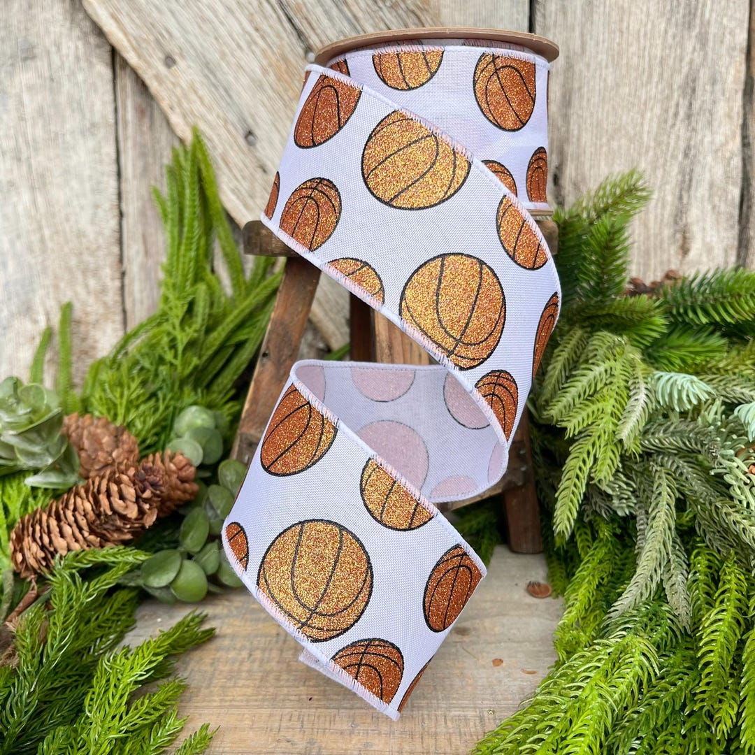2.5" Basketball Wired Ribbon, Basketball Ribbon, Sports Ribbon, Wired ...