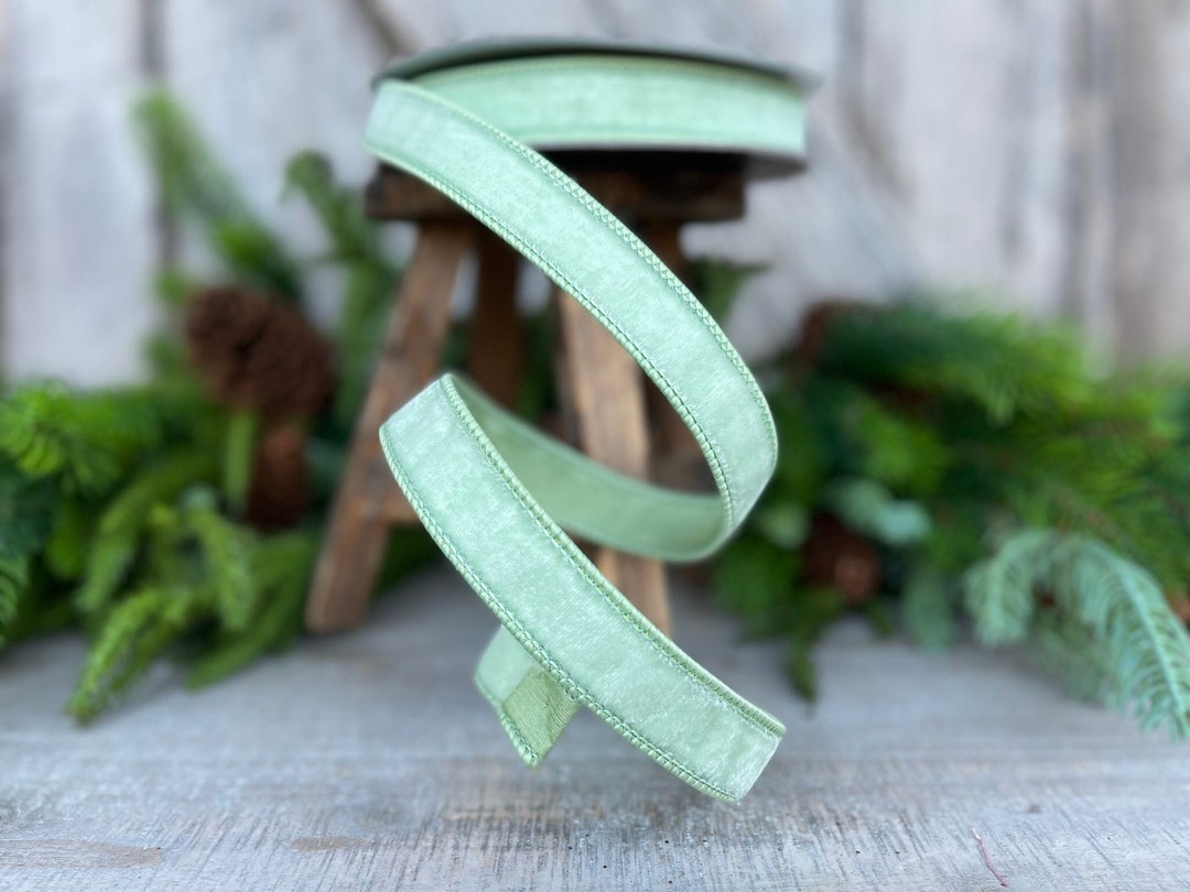 1" Mint Green Velvet Ribbon, Farrisilk Shabby Silk, 1 Inch Ribbon, Mint ...