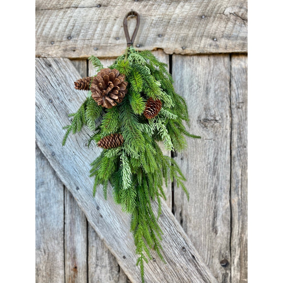27" Real Touch Norfolk Spruce Juniper Teardrop Swag, Christmas Front ...
