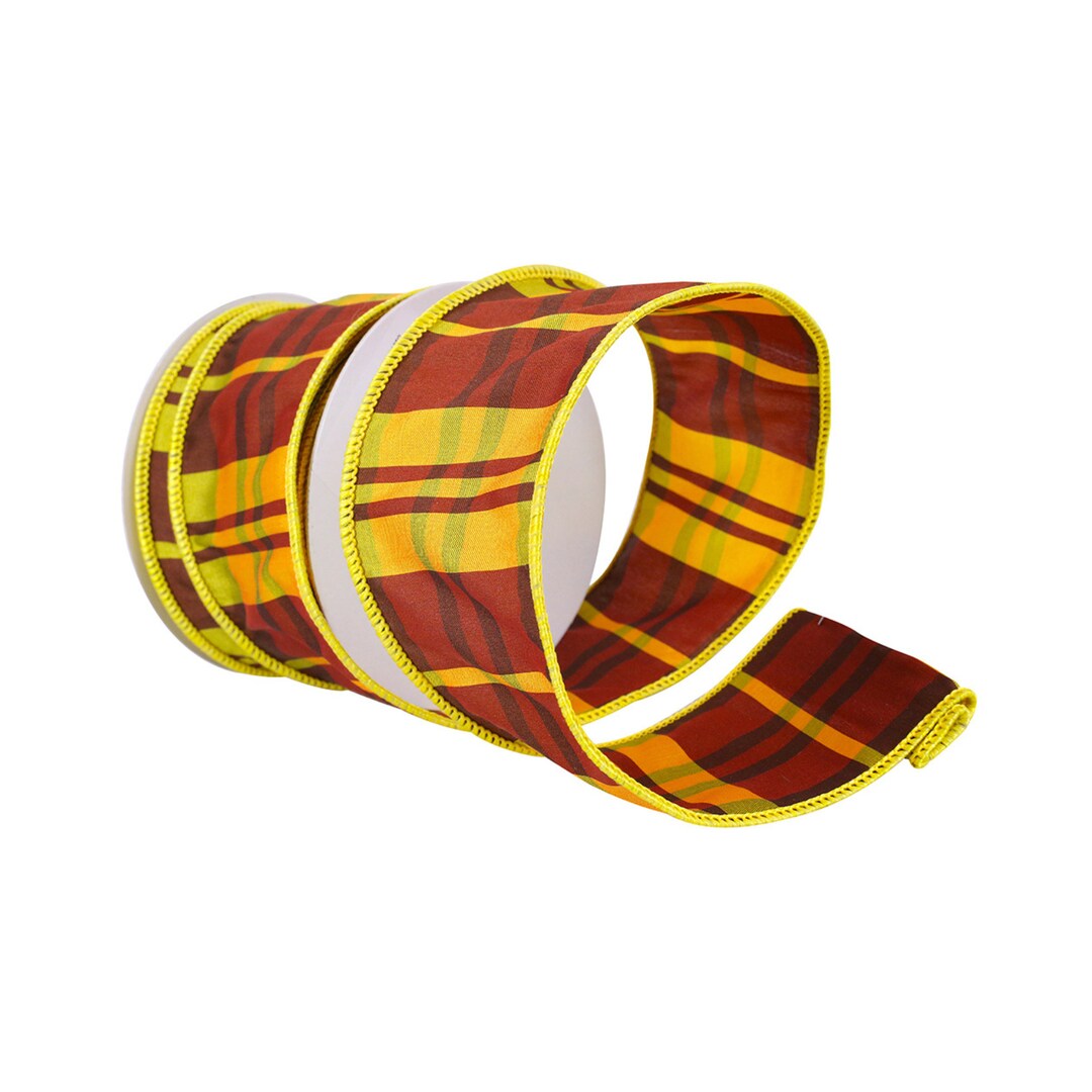 2.5" Red Yellow Fall Plaid Ribbon, Designer Ribbon, Red Plaid Ribbon ...