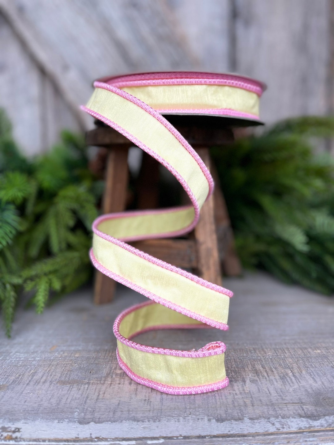 1 Yellow Pink Sherbert Cord Ribbon, Farrisilk Ribbon, Yellow Ribbon ...