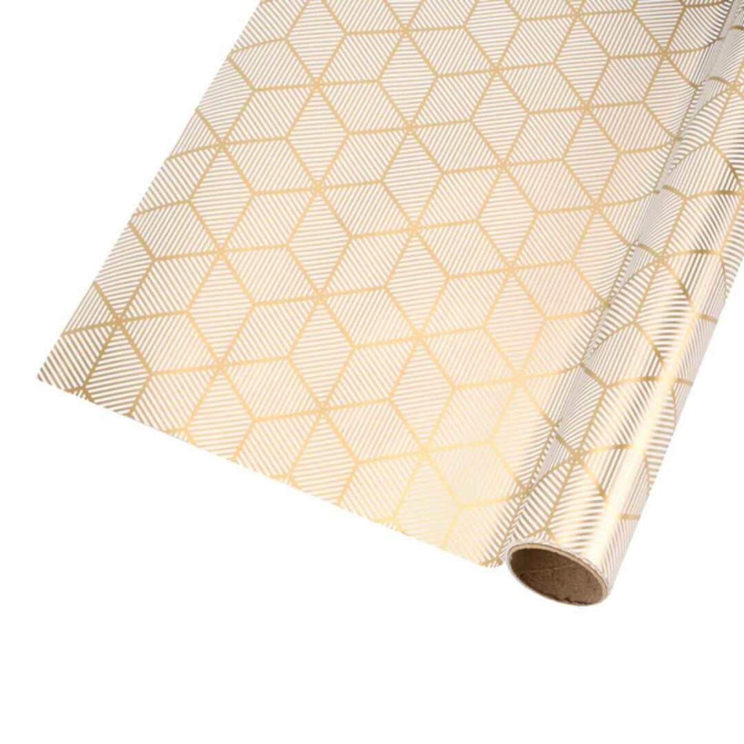 30" X 10' White Gold Geometric Wrapping Paper, White and Gold Wrapping ...