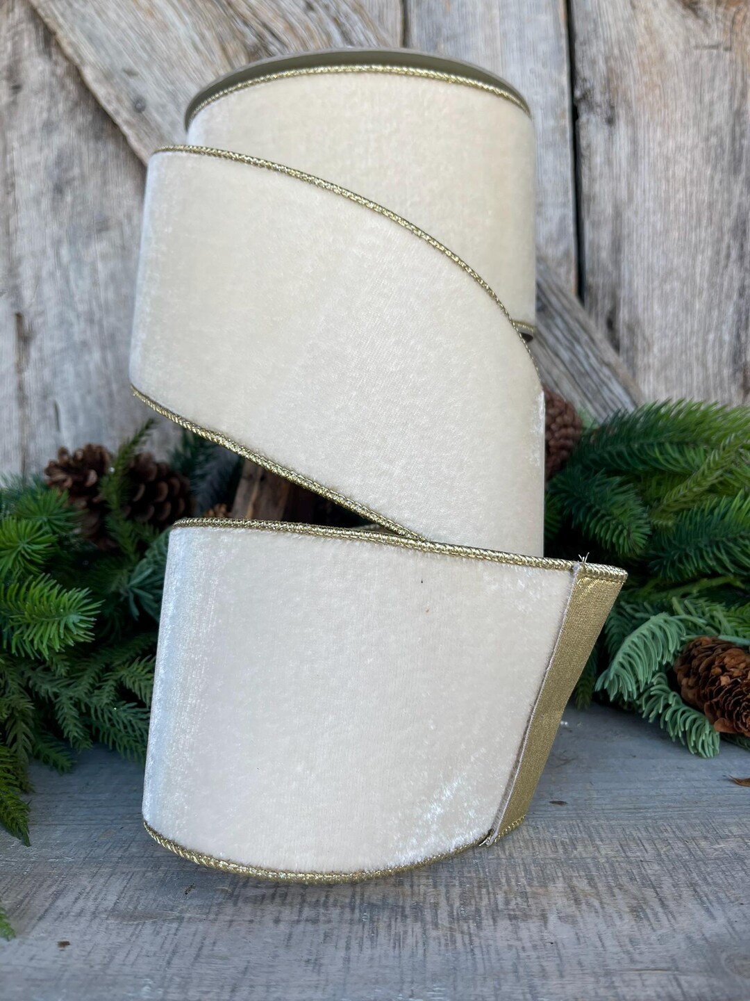 4 Cream White Flashy Velvet, Farrisilk Ribbon, Wired Ribbon, Ivory ...