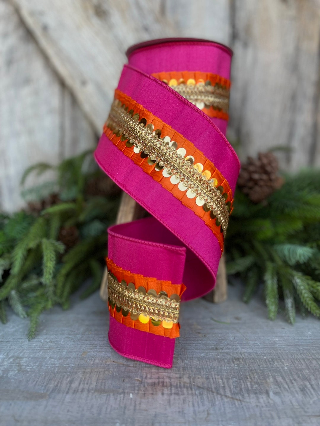 4" Pink Orange Nutcracker Frills, Farrisilk Ribbon, Pink Wired Ribbon ...