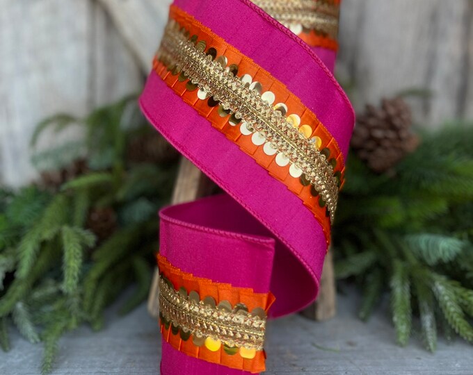 4" Pink Orange Nutcracker Frills, Farrisilk Ribbon, Pink Wired Ribbon ...