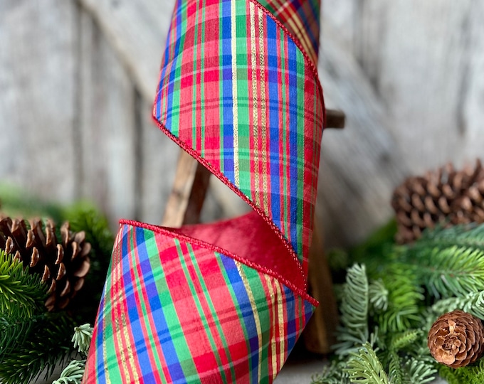 4 Chistmas Plaid Ribbon, Nutcracker Plaid Ribbon, Christmas Ribbon ...