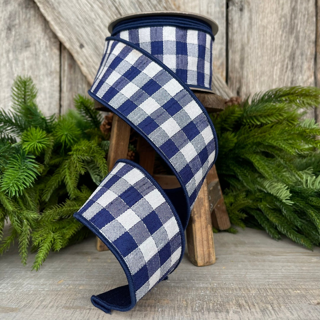 2.5" Navy Checks Stitchery Ribbon, Farrisilk Ribbon, Spring Ribbon ...