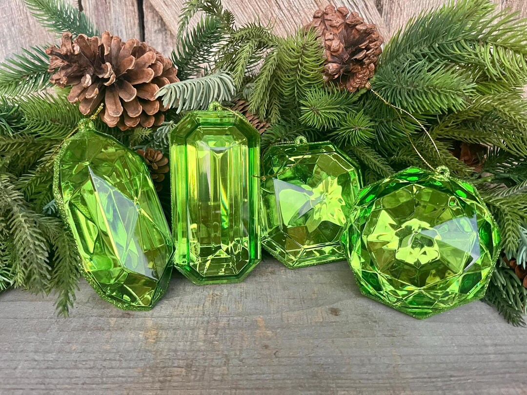 Lime Green Jewel Ornament Set of 4, Green Jewel Ornaments, Green ...