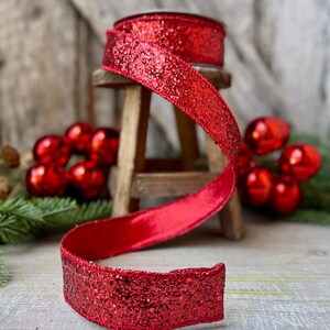Red Chunky Glitter Wired Ribbon, Farriislk Ribbon, Christmas Ribbon, 1. ...