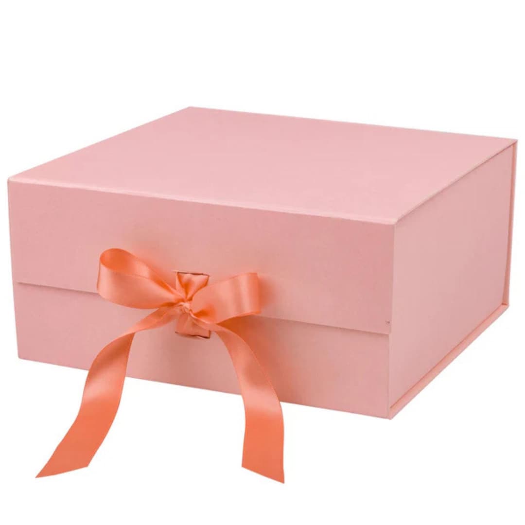 8 X 8 X 4 Pink Collapsable Gift Box W/ Satin Ribbon & Magnetic Square ...