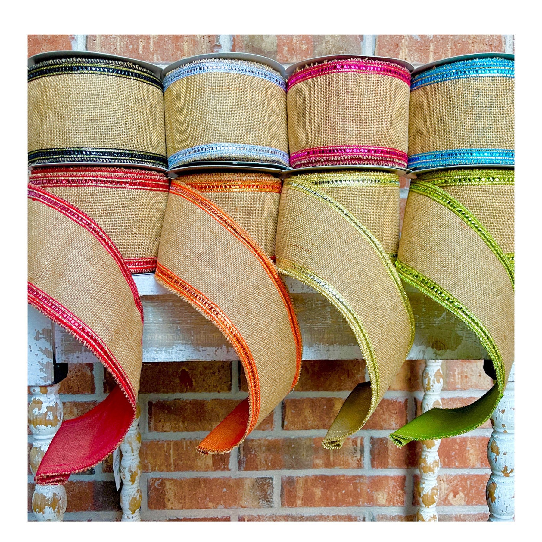 4 inch ribbon, luxury ribbon, sequin trim ribbon, Farrislk burlap ...