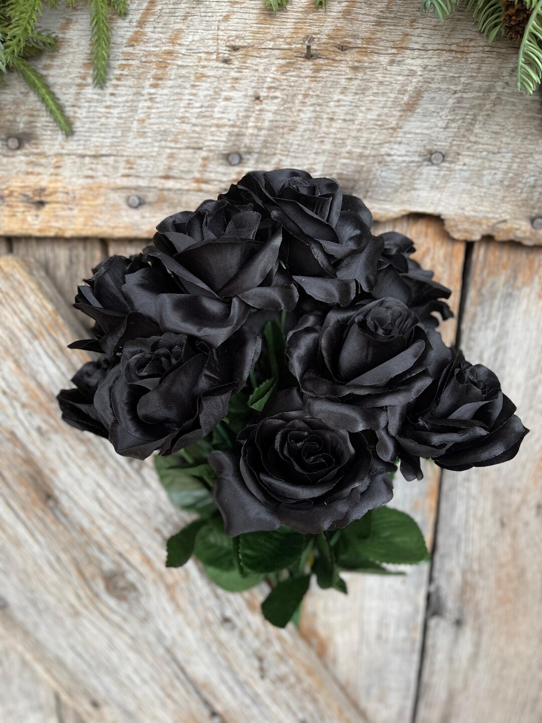 17" Black Rose Bush, Colorfast Black Roses, Artificial Roses, Halloween ...
