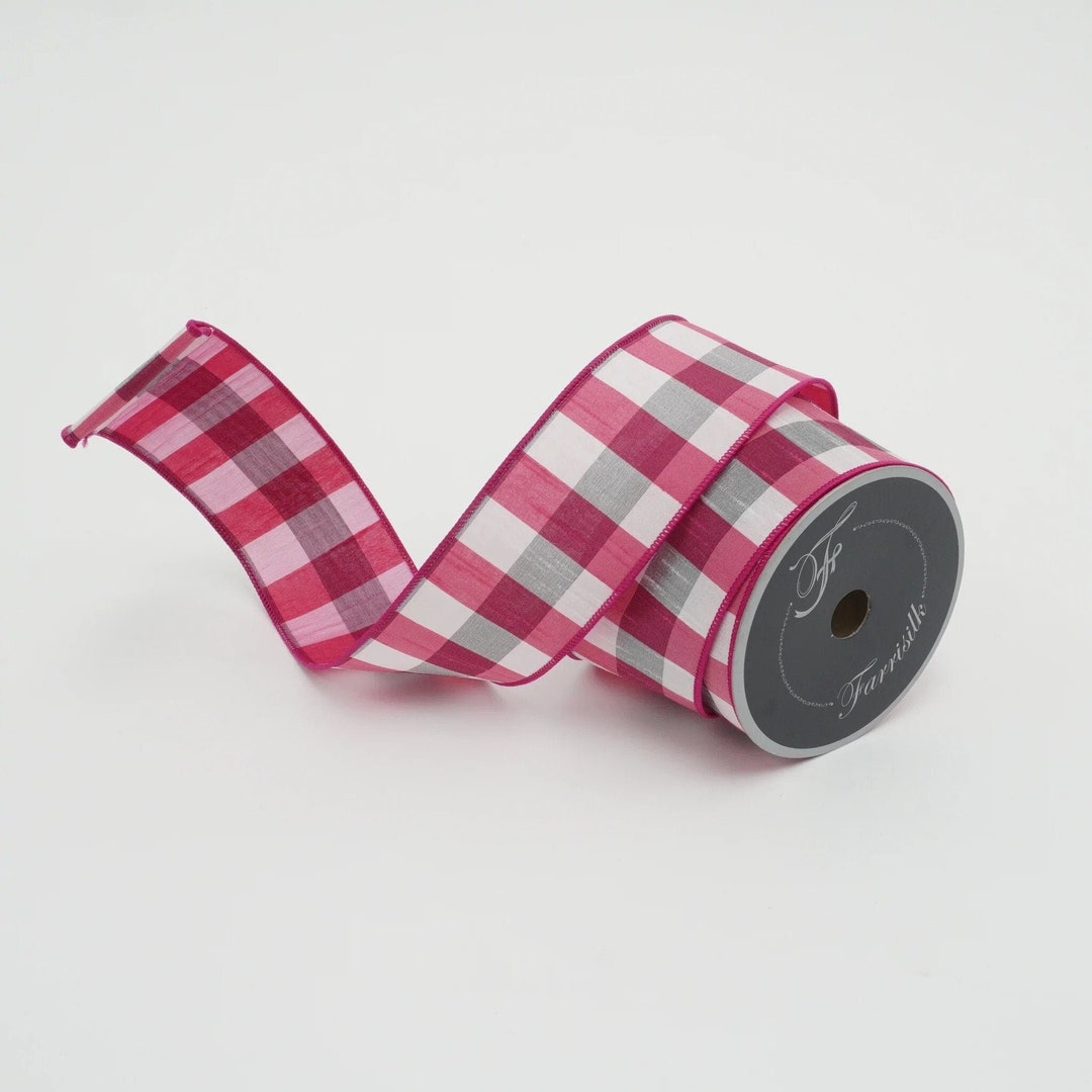 2.5" Hot Pink Checks Ribbon, Farrisilk Ribbon, Pink and White Plaid ...