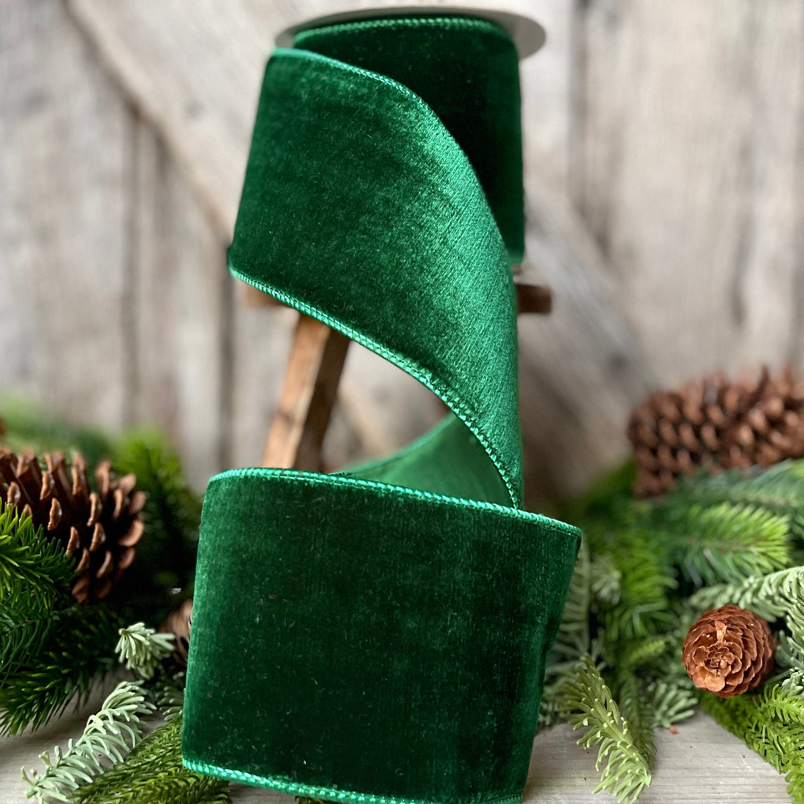 4 Emerald Velvet, Christmas Tree Ribbon, Green Velvet Ribbon, Dark ...