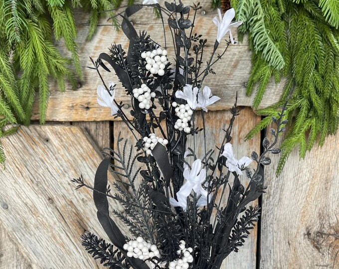 24" Halloween Black White Spray, 60919, Black Mixed Leaf Spray ...