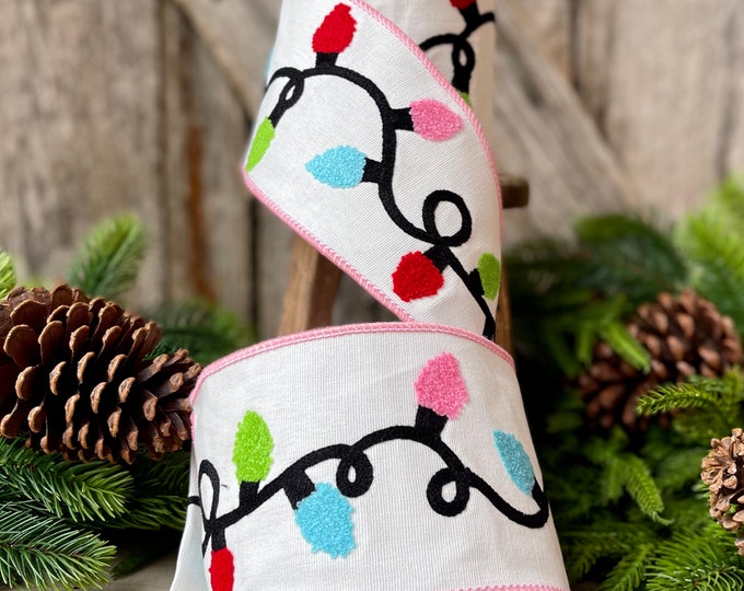 4" Christmas Ribbon, Christmas Lights Ribbon, Christmas Wired Ribbon ...