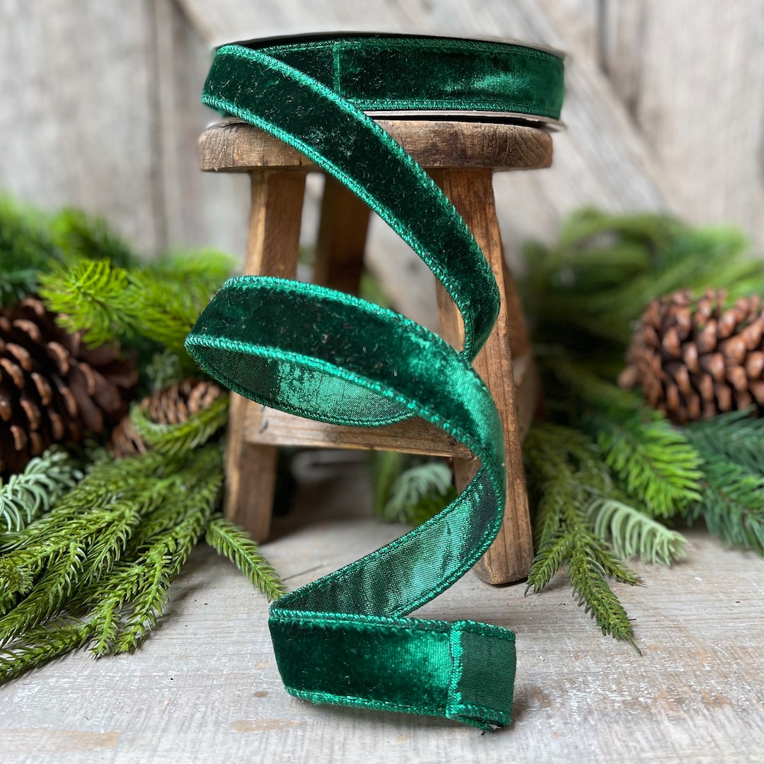 1 Emerald Velvet, Christmas Tree Ribbon, Farrisilk Velvet, Green Velvet ...