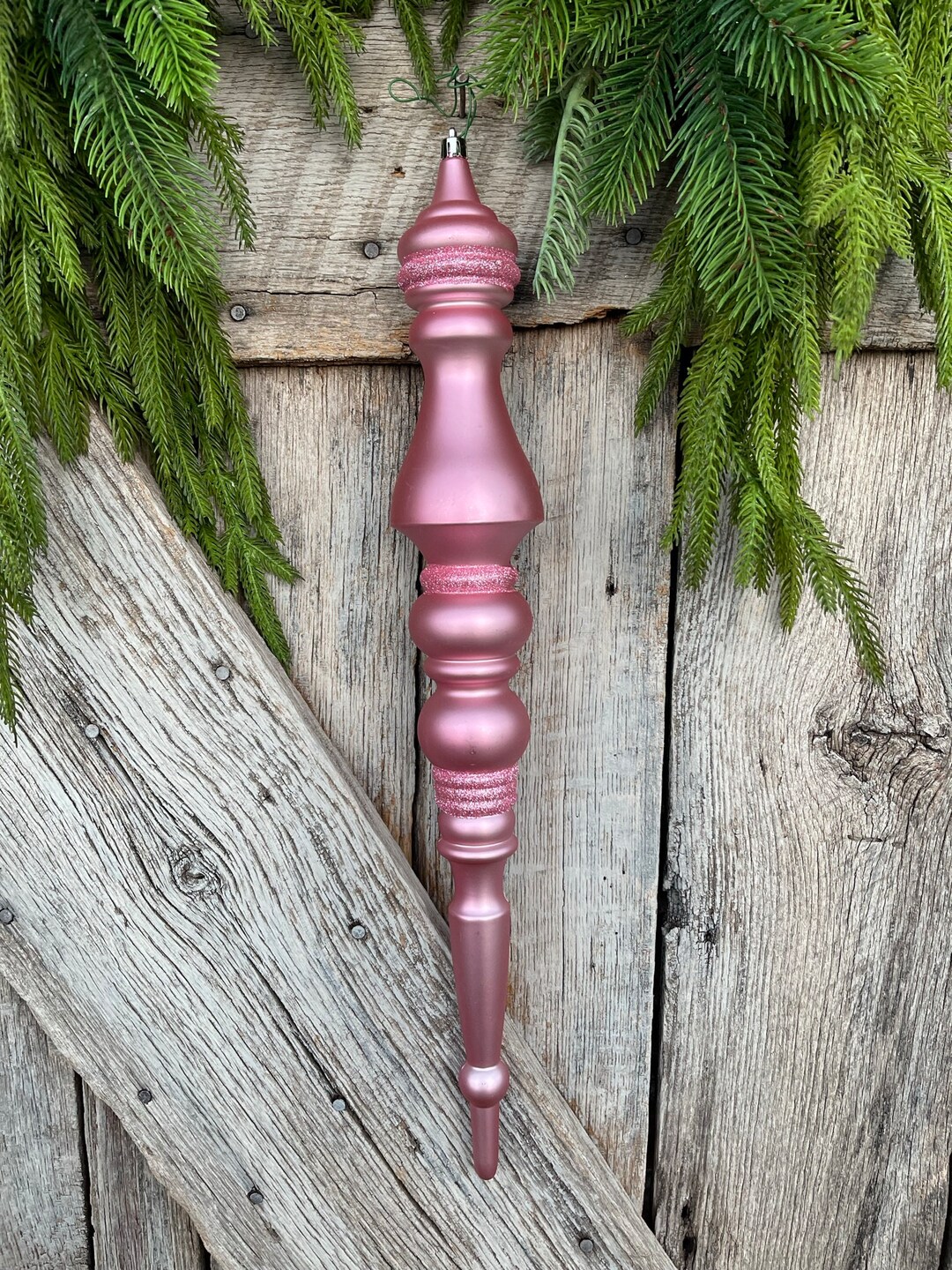 20” Pink Drop Ornament, Finial Ornament, Matte Pink Christmas Ornament ...