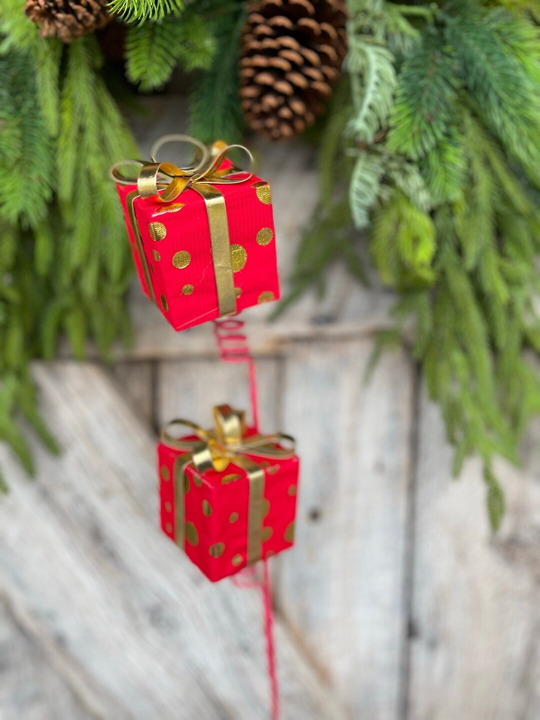 26" Red Present Box Spray, Christmas Present Spray, Christmas Spray ...