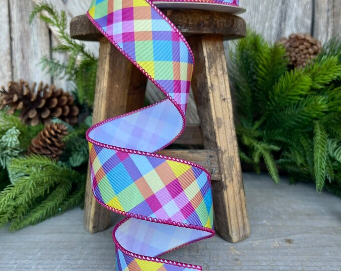 1.5 Bright Pastel Plaid Wired Ribbon, Spring Ribbon, Summer Ribbon ...