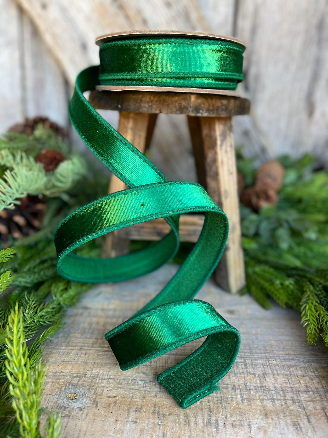 1" Green Velvet Ribbon, Emerald Green Velvet Ribbon, Christmas Ribbon ...