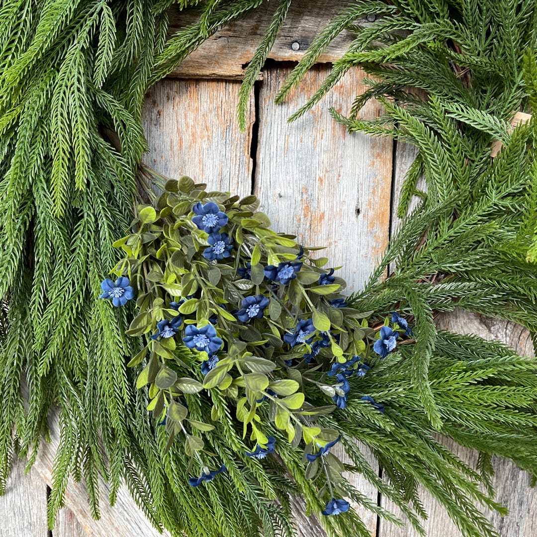 16" Blue Floral Bush, Blue Flower Bush, Fall Floral, Christmas Floral ...