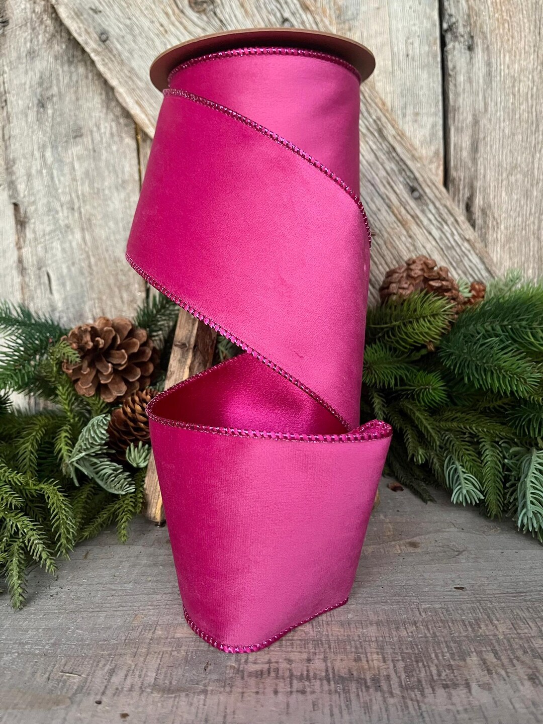 4 Hot Pink Velvet Ribbon, Wired Ribbon, Christmas Ribbon, Pink ...