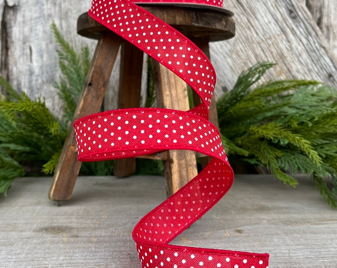 7/8 Red Ribbon, Red Swiss Dots Ribbon, Narrow Ribbon, Wired Ribbon ...
