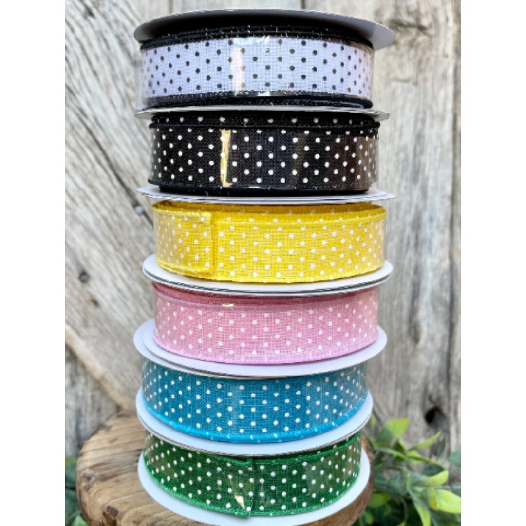 7/8" Ribbon, Swiss Dots Ribbon, Narrow Ribbon, Wired Ribbon, Craft ...