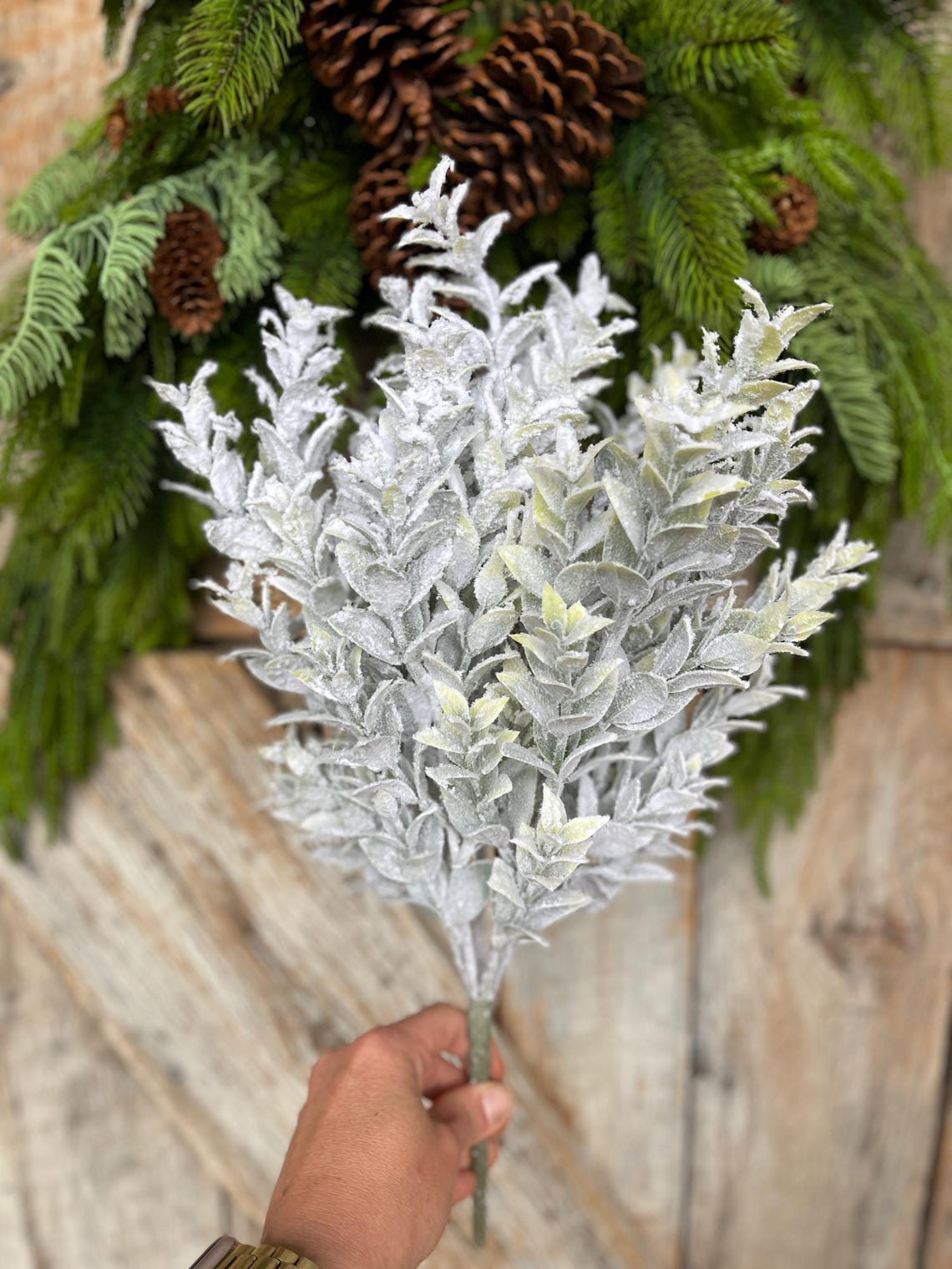 18" White Flocked Tea Leaf Greenery Bush, Christmas Greenery Bush - Etsy