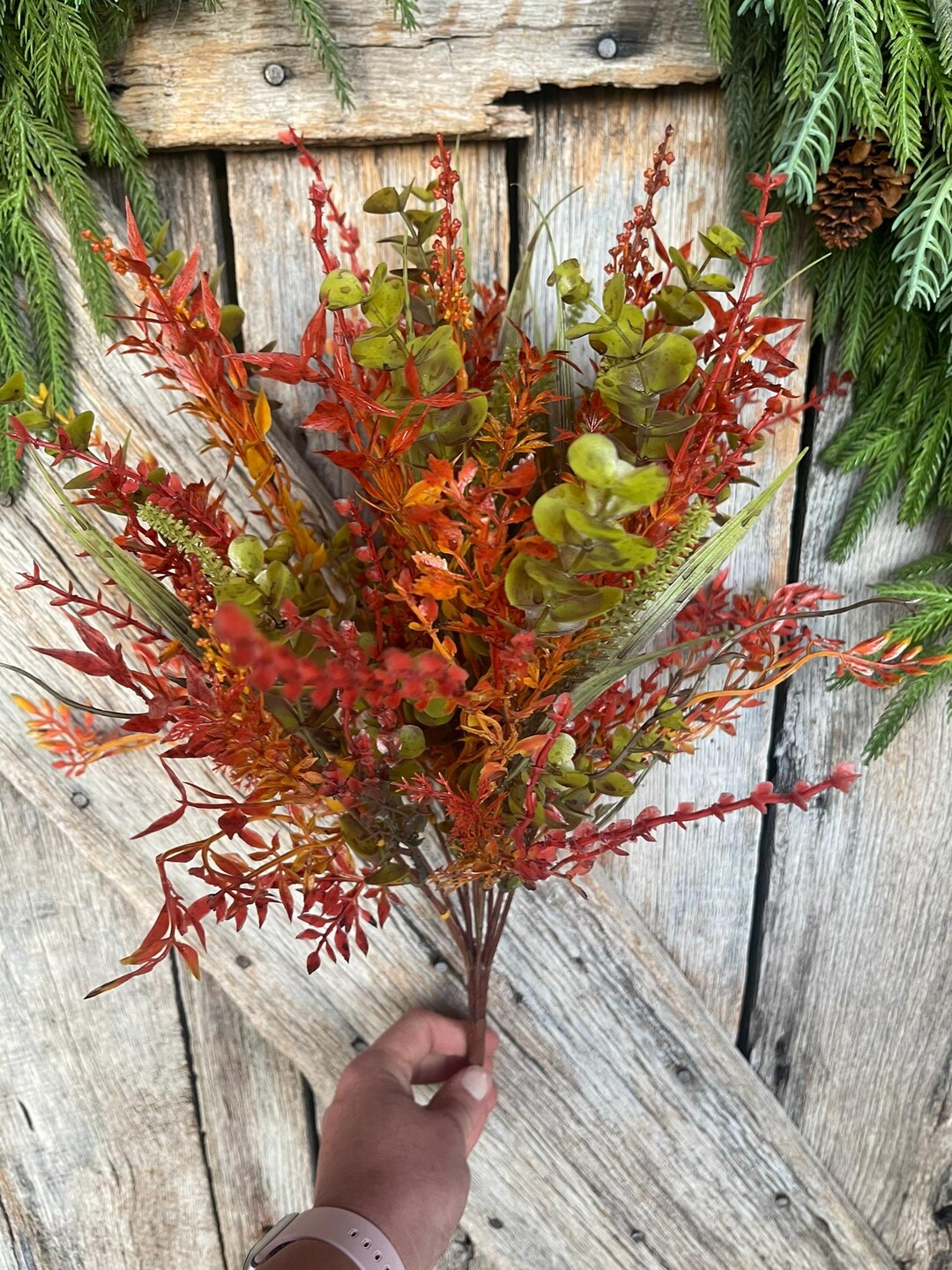 17.5" Fall Greenery Bush, Autum Plastic Greenery Bush, Wreath Filler ...
