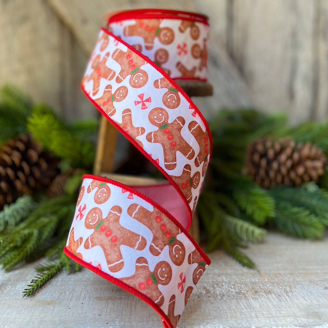2.5 Gingerbread Ribbon, Red Christmas Ribbon, Gingerbread Christmas ...