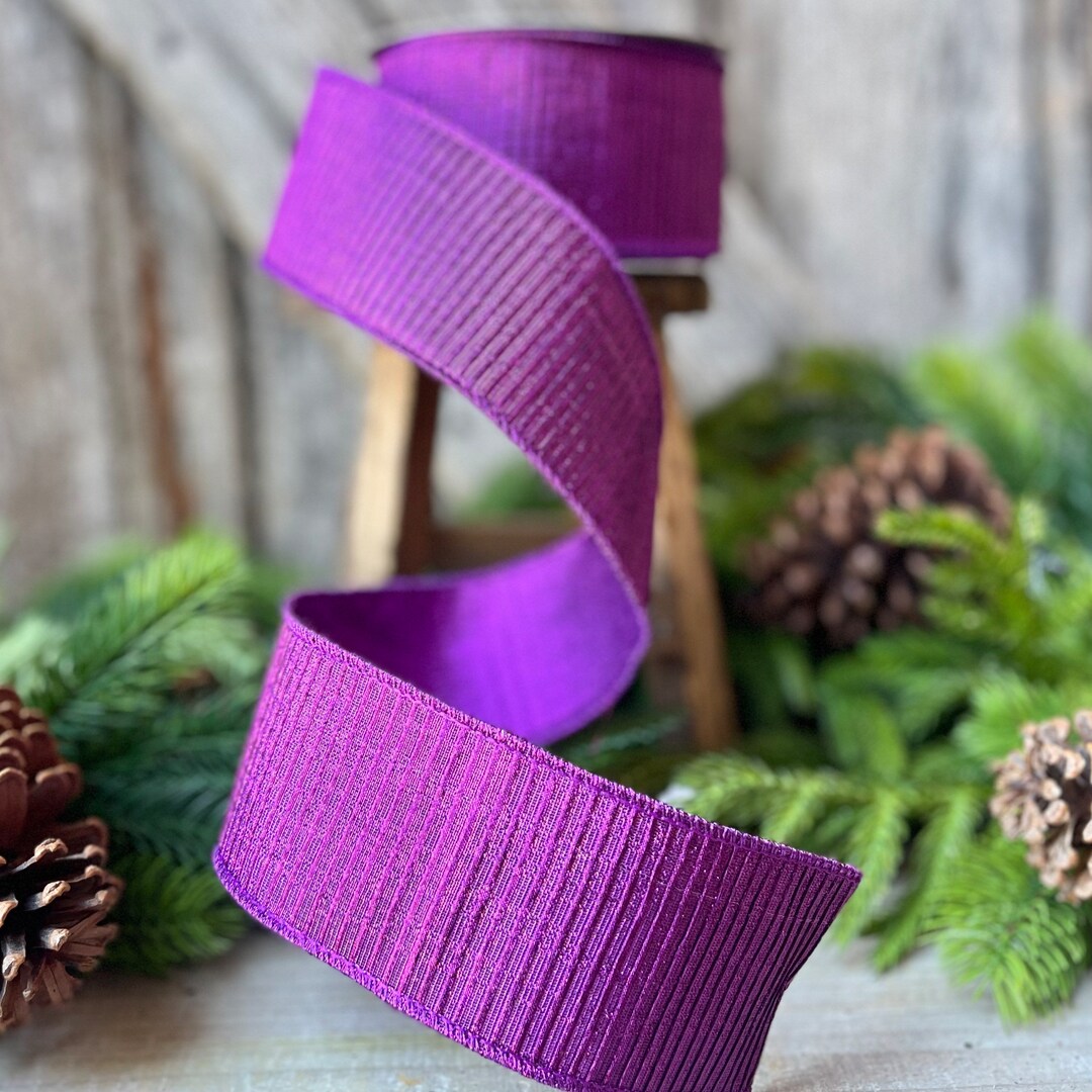 2.5 Purple Pleated Metallic Wired Ribbon, Farrisilk Ribbon, Purple ...