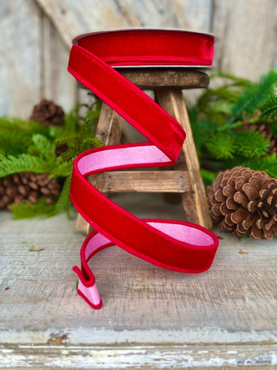 1" Red Pink Velvet, Farrisilk Ribbon, Wired Ribbon, Pink Ribbon, Pink ...