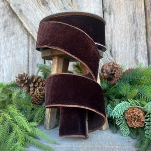 2.5” Chocolate Velvet Ribbon, Farrisilk Ribbon, Designer Ribbon, Brown ...
