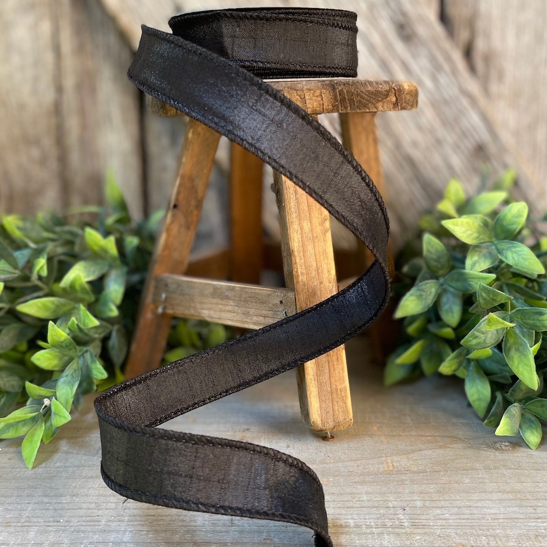 1" Black Luster Ribbon, Wired Ribbon, Wreath Ribbon, Narrow Ribbon ...