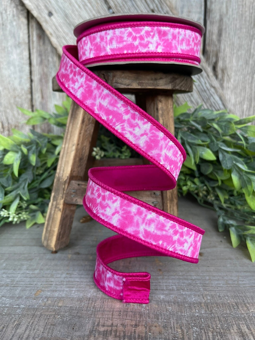 1" Hot Pink Tie Dye Ribbon, Farrisilk Ribbon, Spring Ribbon, Pink ...