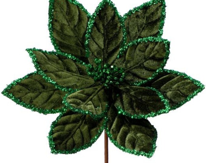 24" Emerald Poinsettia, Sequin Border Poinsettia, Poinsettia Stem ...