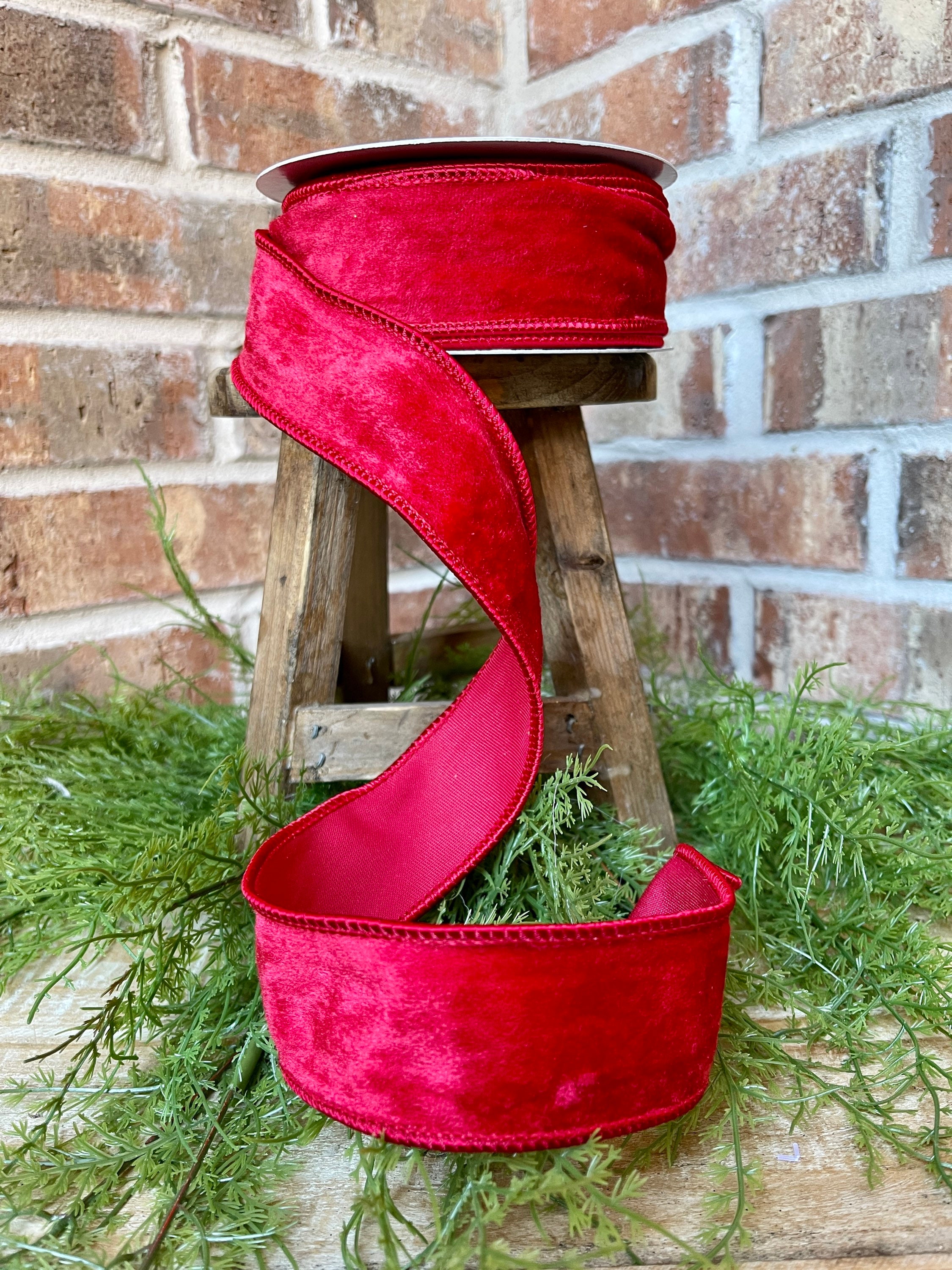 Red Velvet Ribbon, 1.5 red velvet ribbon, wired ribbon, christmas ...