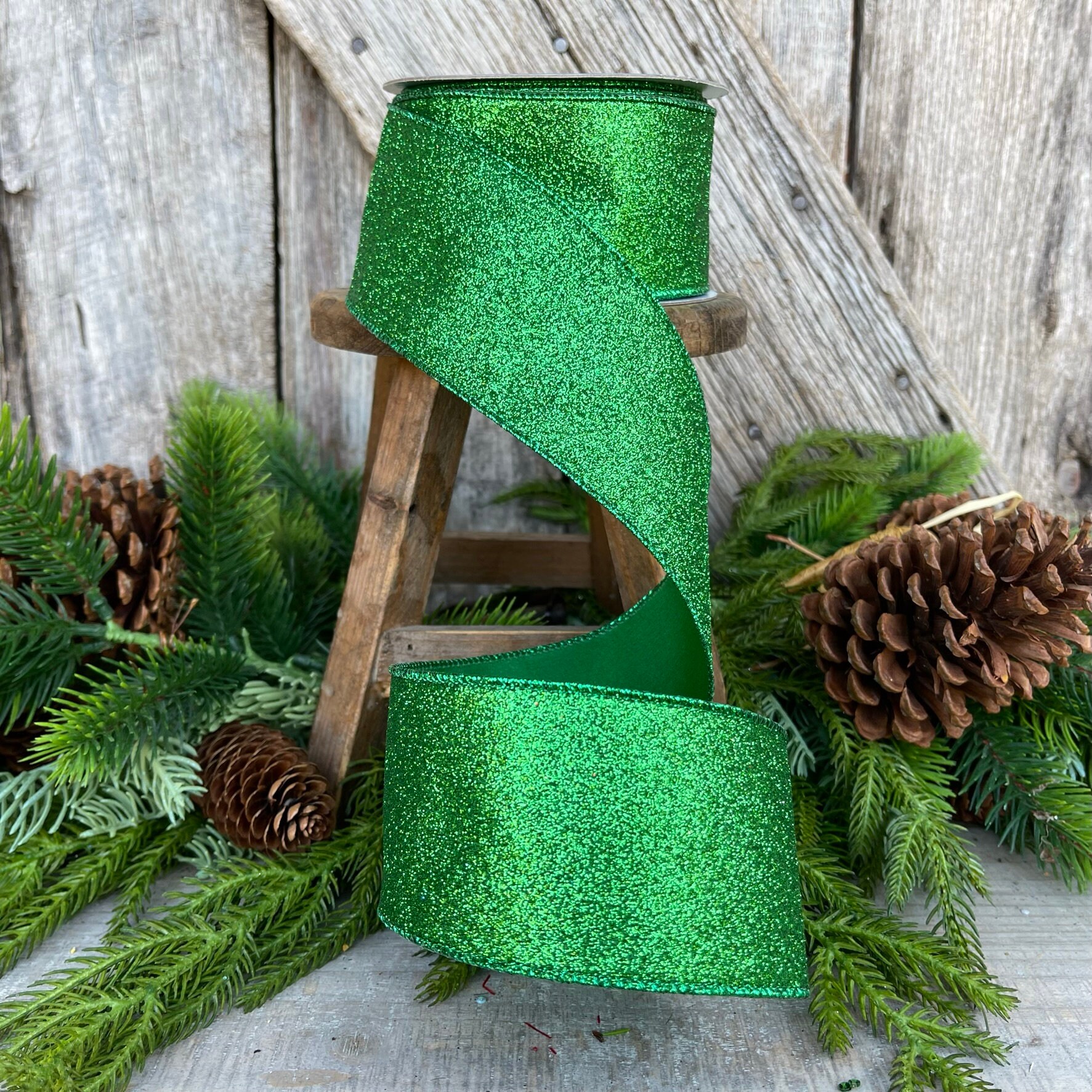 2.5 Emerald Green Ribbon, Farrisilk Ribbon, Emerald Diamond Dust Ribbon ...