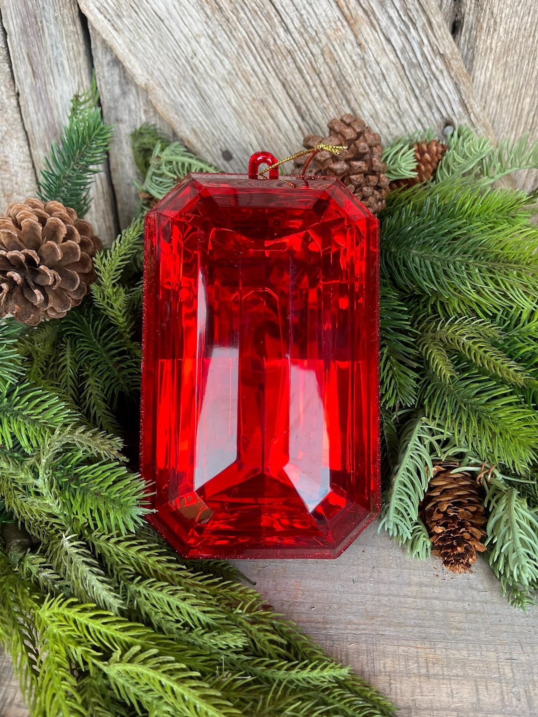 Red Emerald Cut Jewel Ornaments, 8" Jewel, Farrisilk Jewel Ornament ...