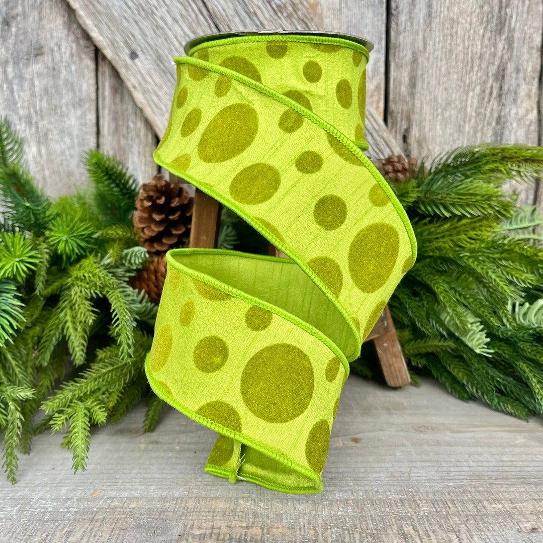 2.5" Lime Green Retro Dot, Farrisilk Ribbon, Flocked Ribbon,halloween ...