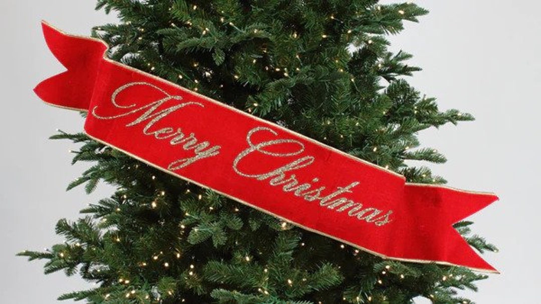 Merry Christmas Banner, Christmas Tree Banner, Red Velvet Banner for ...