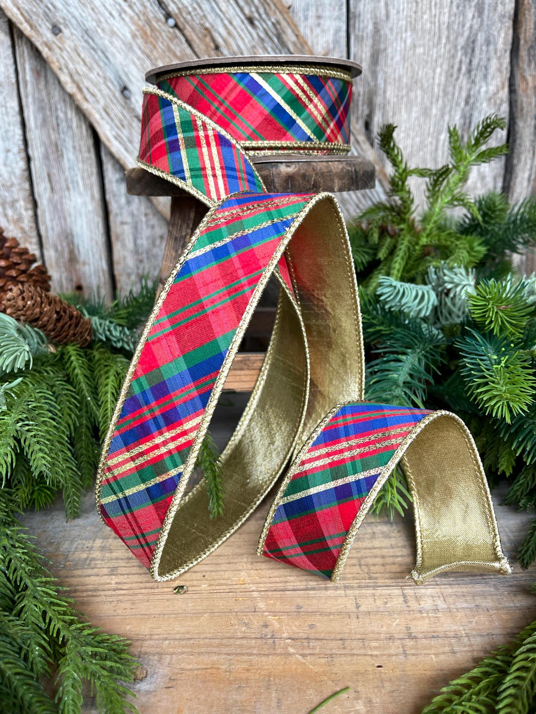 1.5" Christmas Plaid Ribbon, Red Blue Plaid Ribbon, Tartan Plaid Ribbon, Yuletide Plaid Ribbon ...