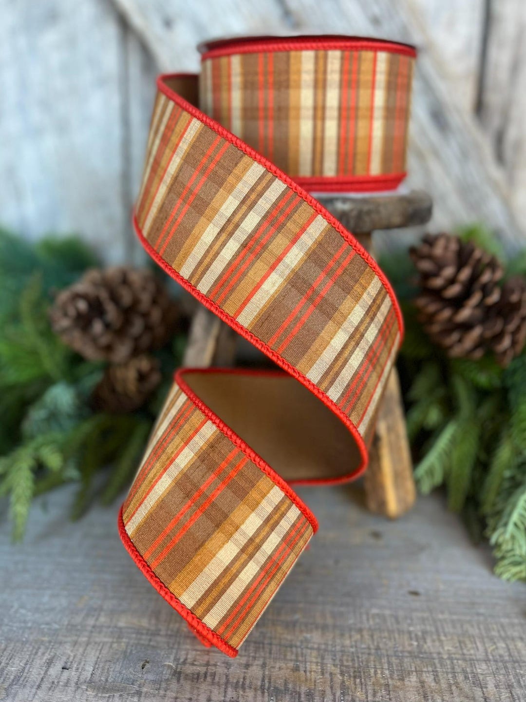 2.5" Candy Corn Plaid Ribbon, Orange Prescott Plaid Ribbon, Farrisilk ...