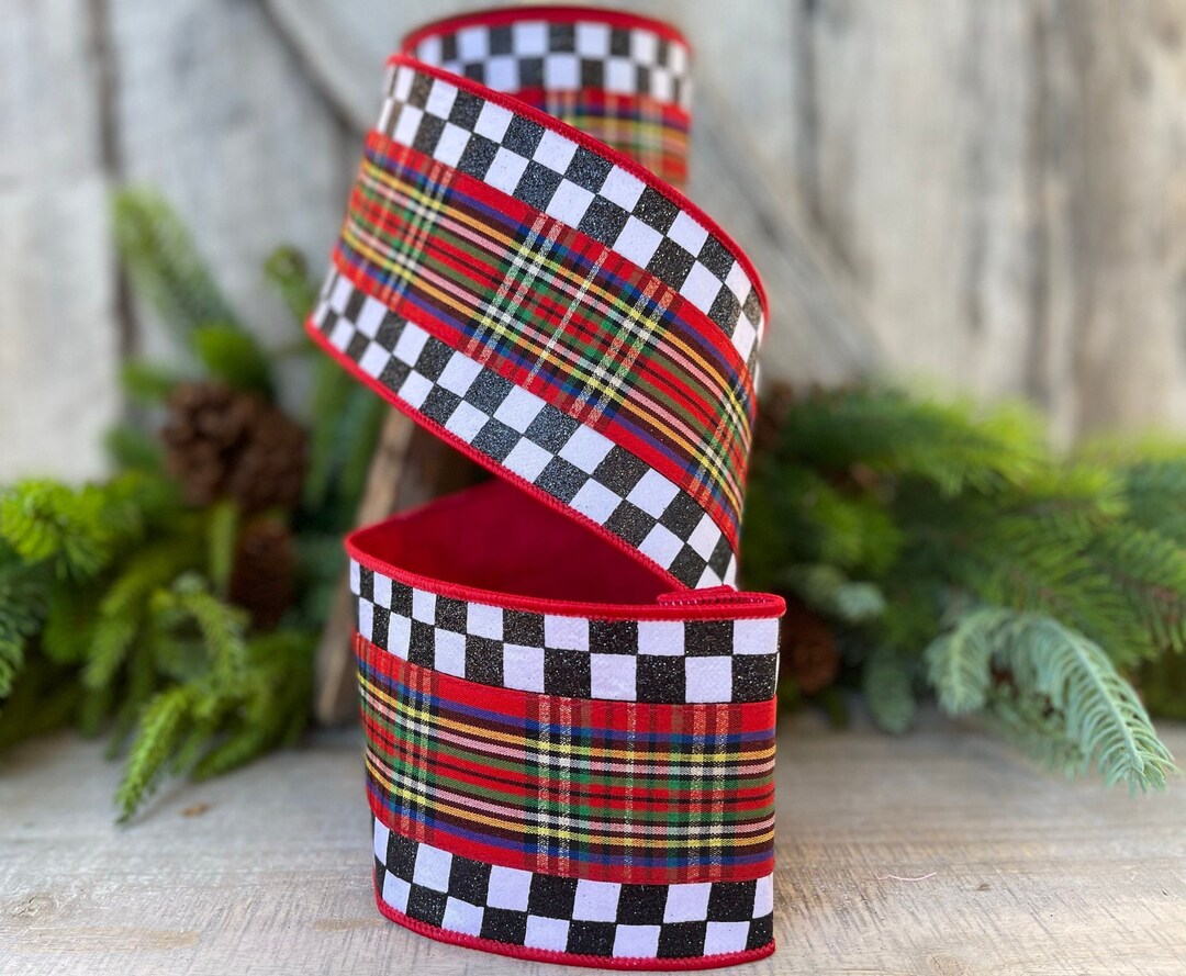 4 Christmas Checks and Plaid Ribbon, Farrisilk Ribbon, 4 Inch Ribbon ...