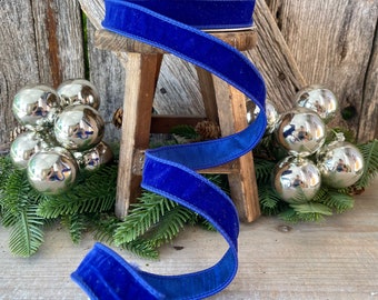 1 Light Blue Velvet Luster Wired Ribbon, Farrisilk Ribbon, Velvet ...