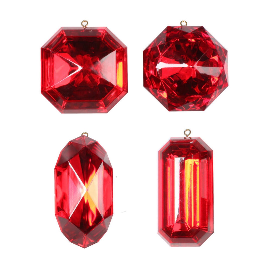 Red Jewel Ornament Set of 4, Red Jewel Ornaments, Red Ornamnets, Gem ...